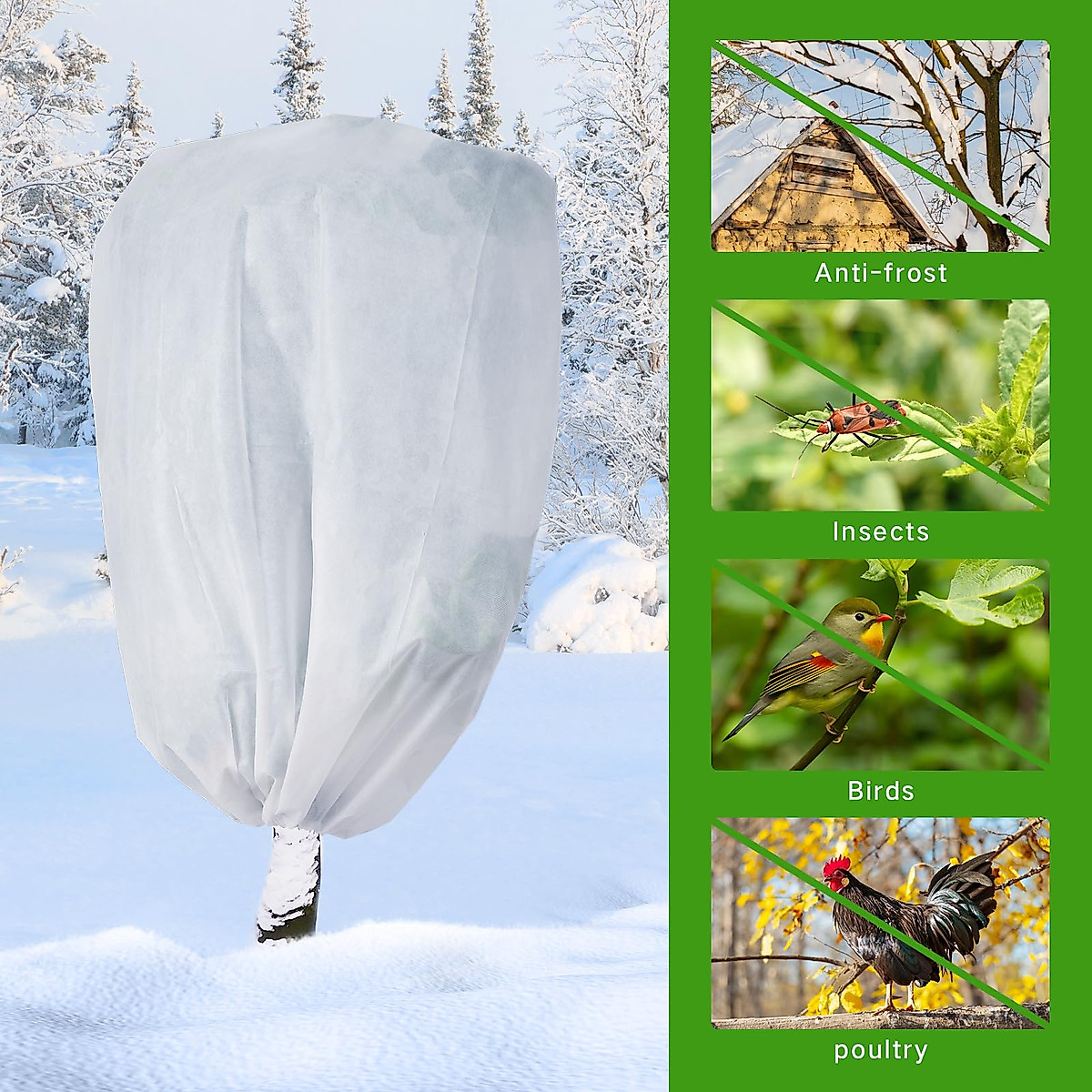 Garutom 2-Pack Plant Covers Freeze Protection 42" x 45" 2.2 oz, Frost Cloth Plants Jacket Drawstring Tree Cover for Outdoor Plants, Shrub Potted Plants Winter