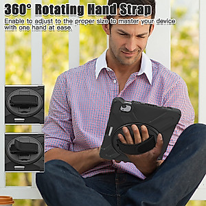 ZenRich iPad Air 5th Generation Case 2022, iPad Air 4th Generation 10.9 inch Case with Pencil Holder/Stand/Hand Strap/Shoulder Belt, Shockproof Case for iPad Air 10.9'',Black