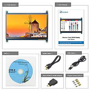 ELECROW 7 Inch Touch Screen Monitor for Raspberry Pi Screen 1024x600 IPS LCD Mini Monitor for Raspberry Pi 5 4 3 400 Windows 11/10/8/7 Driver Free