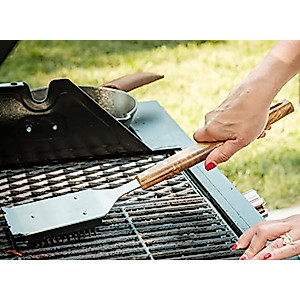BBQ-Aid Grill Brush and Scraper for Barbecue – Grill Brush for Outdoor Grill with Extended, Large Wooden Handle and Replaceable Stainless Steel Bristles Head –No Scratch- BBQ Grill Brush for Any Grill