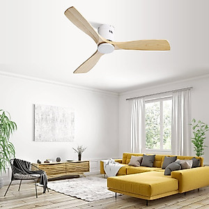 Sofucor 52 Inch Ceiling Fan Without Lights Flush Mount Ceiling Fan with Remote Control, Wood Blades Modern Outdoor Ceiling Fan No Light for Bedroom/Farmhouse/Patio/Indoor