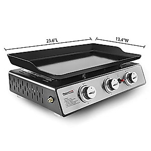 Royal Gourmet PD1301S Portable 24-Inch 3-Burner Table Top Gas Grill Griddle with Cover, 25,500 BTUs, Outdoor Cooking Camping or Tailgating, Black