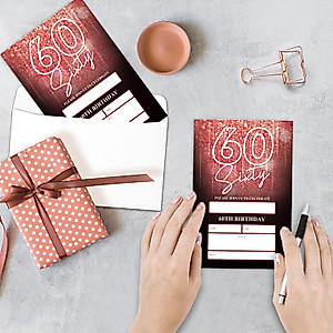 Ziyouza Neon Pink Birthday Invites, 60th Birthday Party Invitations for Woman and Man, Rose Gold Glitter Birthday Party Invitations (20 Count with Envelopes) for Adult Birthday, Surprise Party-29