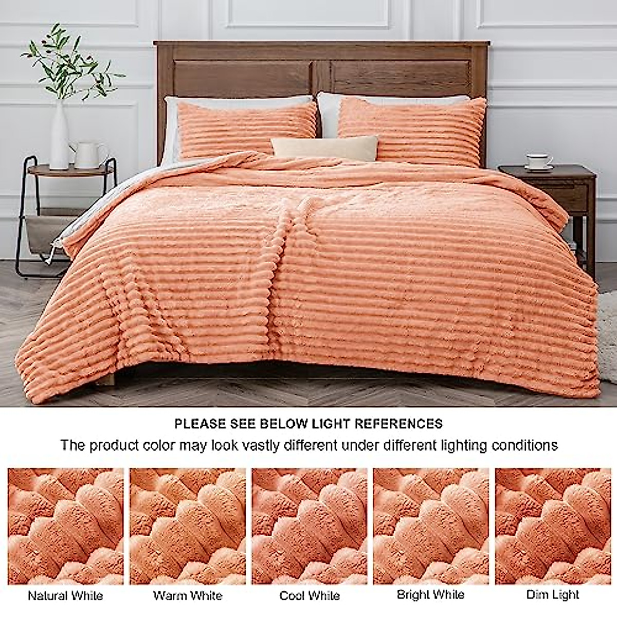 BEDELITE Fleece Queen Comforter Set -Super Soft & Warm Fluffy Coral Bedding, Luxury Fuzzy Heavy Bed Set for Winter with 2 Pillow Cases