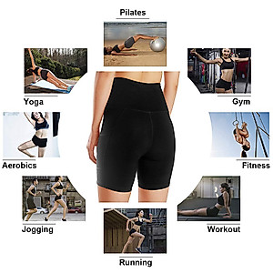 Tesuwel Women's Yoga Shorts with Pockets High Waisted Workout Shorts for Women Quick Dry Compression Running Athletic Shorts Womens Stretch Knee Length Sports Shorts for Gym Exercise Black M