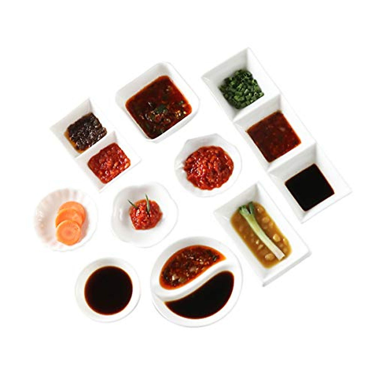 Hemoton Ceramic Appetizer Serving Tray Divided Serving Platter Chips Dip Sauce Dishes 2 Compartment Snacks Dishes Tray 5 Inch for Salt Vinegar Sugar Spices White