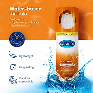SASMAR Warming Lubricant Men, Women, Couples, Him, Her – Water Based Personal Lube - Long lasting Formula, Paraben Free, No Residue – Compatible With All Condoms & Toys - 2.3 oz