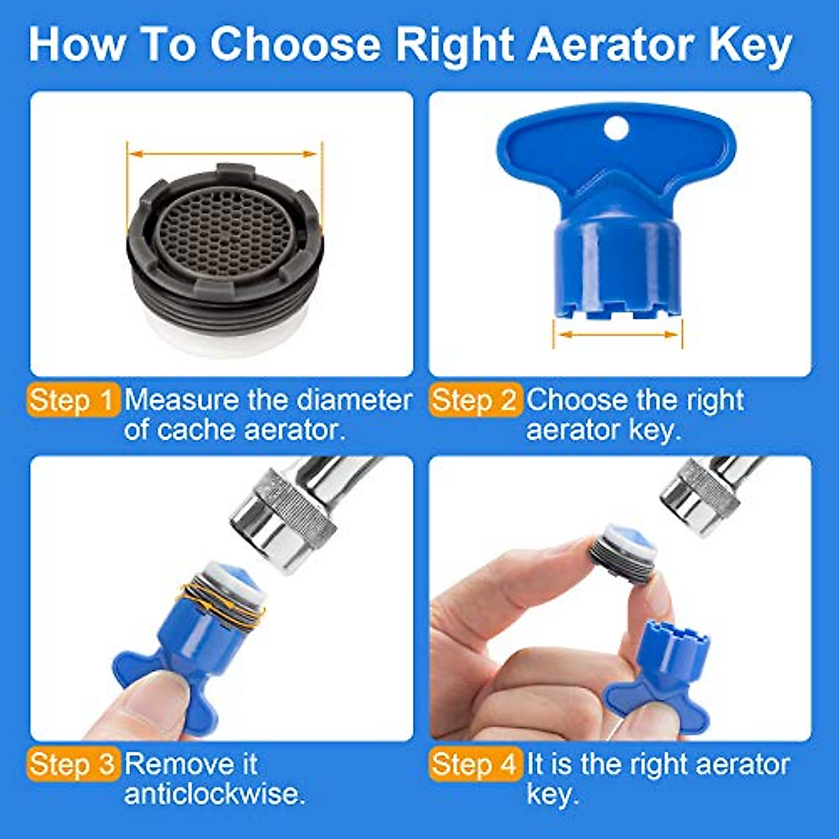 OIIKI 10PCS Cache Faucet Aerator Key, Removal Wrench Tool, for 16.5mm/0.65Inch, 18.5mm/0.72Inch, 21.5mm/0.85Inch, 22mm/0.87Inch, 24mm/0.94Inch, 2PCS for Each Size