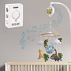 Avelin Baby Mobile Music Box, Crib Mobile Motor with 3 Modes (Turn Only,Turn & Music, Music Only)12 Long Lullabies, Volume Control, Auto-Off 30 Minutes, 3 Personalized Stickers, Rotating Music Box