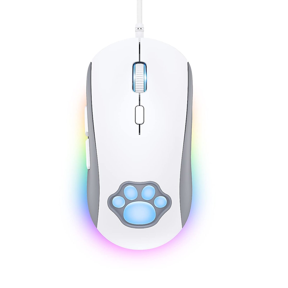 PHNIXGAM Cat Paw RGB Gaming Mouse, Silent Optical Computer Mice USB Wired with 6 Adjustable DPI Up to 7200, RGB Lighting, 6 Programmable Buttons for Windows/Vista/Linux (White)