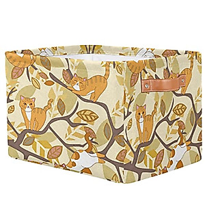 Pardick Large Collapsible Storage Bins ,Animal Cat Tree Decorative Canvas Fabric Storage Boxes Organizer with Handles，Rectangular Baskets Bin for Home Shelves Closet Nursery Gifts