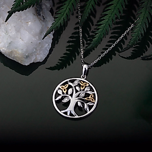 Solvar Silver & 10K Diamond Tree of Life Pendant Necklace