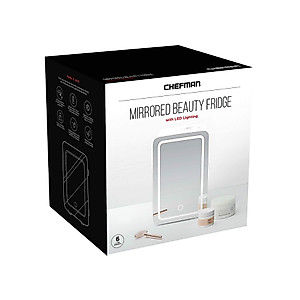 Chefman - Iceman Mirrored Beauty Fridge With LED Lighting, 6L Portable White Mini Refrigerator, Skin Care, Makeup Storage, Chill Cosmetics & Face Masks, Small For Desktop Or Travel, Cool & Heat