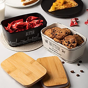 Hasense Farmhouse Butter Dish with Lid for Countertop, Butter Keeper & Holder, Large Butter Container for Fridge with Bamboo Freshness Seal, Enhance Kitchen Decor, Holds Two Sticks of Butter, White