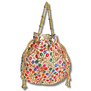 Aaribax Indian Potli Bag for Stylish Women, Large Evening Handbags for women, gold clutch purses for women wedding, potli bags for women with handle, Multicolor