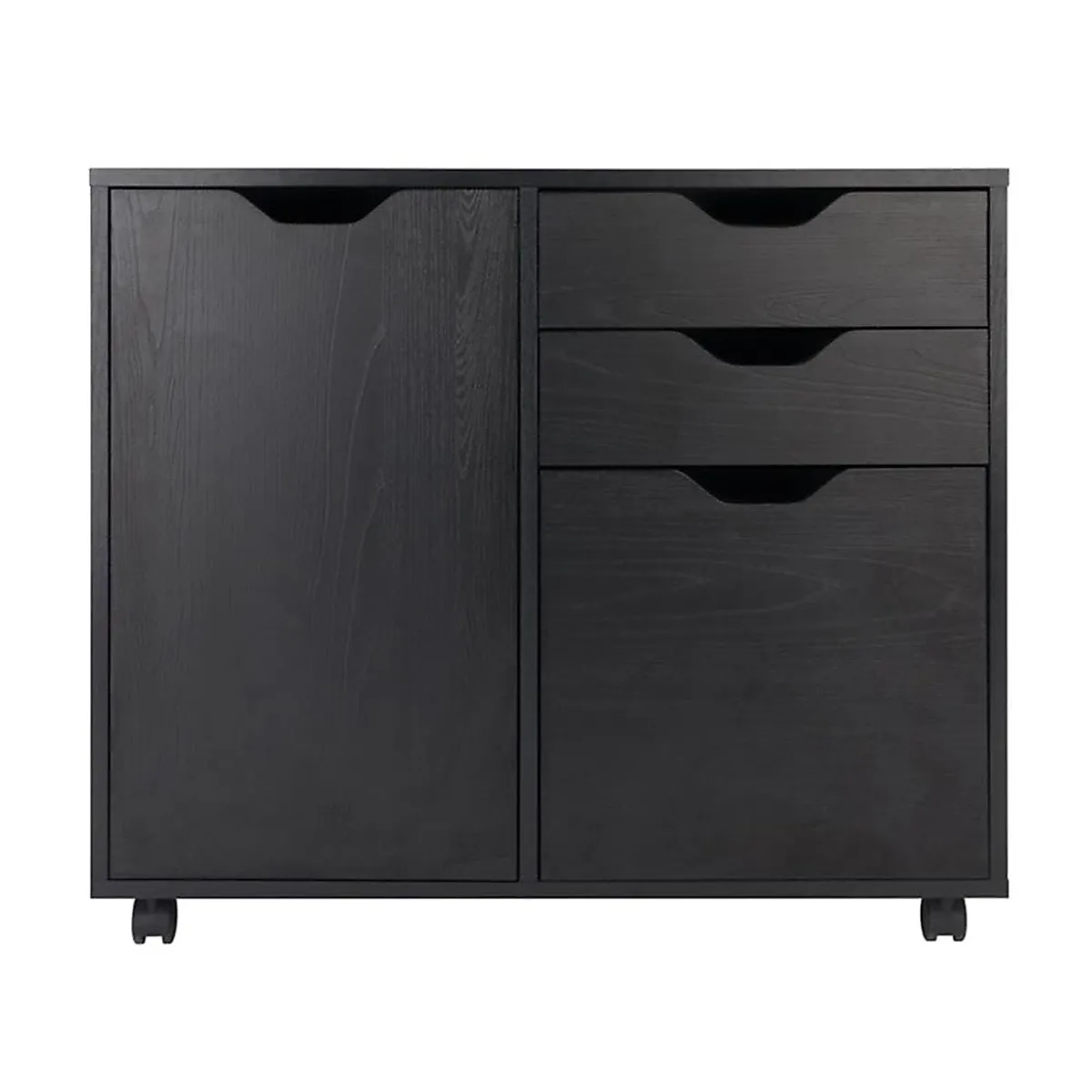 Winsome Halifax Storage Mobile Cabinets, 1 Large Door, 3 Drawers, for Home Office, Black