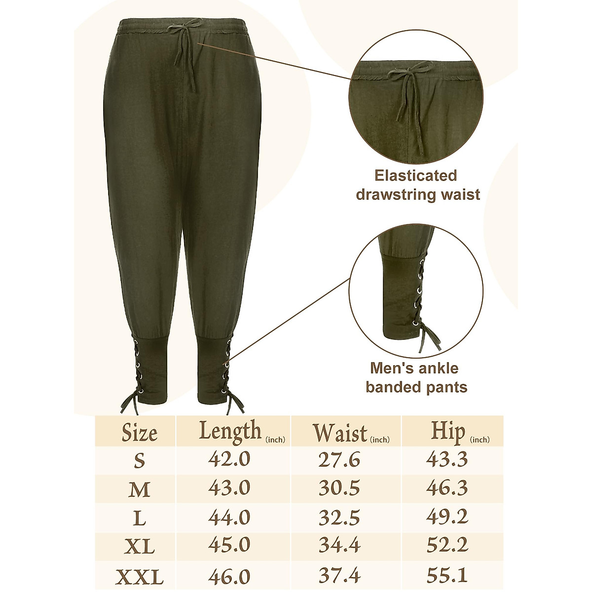 Jiuguva 4 Pcs Halloween Men's Renaissance Costume Set Medieval Pirate Shirt Ankle Banded Pants Viking Belt Accessories (Stylish Color,Small)