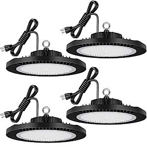 Juyace UFO LED High Bay Shop Light 200W with US Plug ETL Listed Durable Power Adapter 5000K Daylight Commercial Bay Lighting for Garage Barn Warehouse Workshop Area Light (4 Pack)