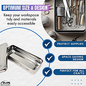 Rectangular Stainless Steel Boxes Empty Storage Organizer Containers w/Lids for Small Items Portable Bins to Hold Accessories Gadgets All Purpose Home Utility Box (Plain - 7" L x 3" W x 1.25" H)