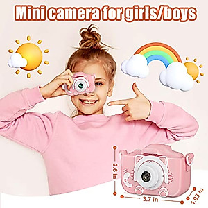 Vasttron Camera Toys for Kids 3 4 5 6 7 8 9 10 11 12 Years - Girls Boys Gift Digital Selfie Cameras Toddler Pink/Blue Cute Cat Camcorder Video Game Tools Children Electronics Toy with 32GB SD Card