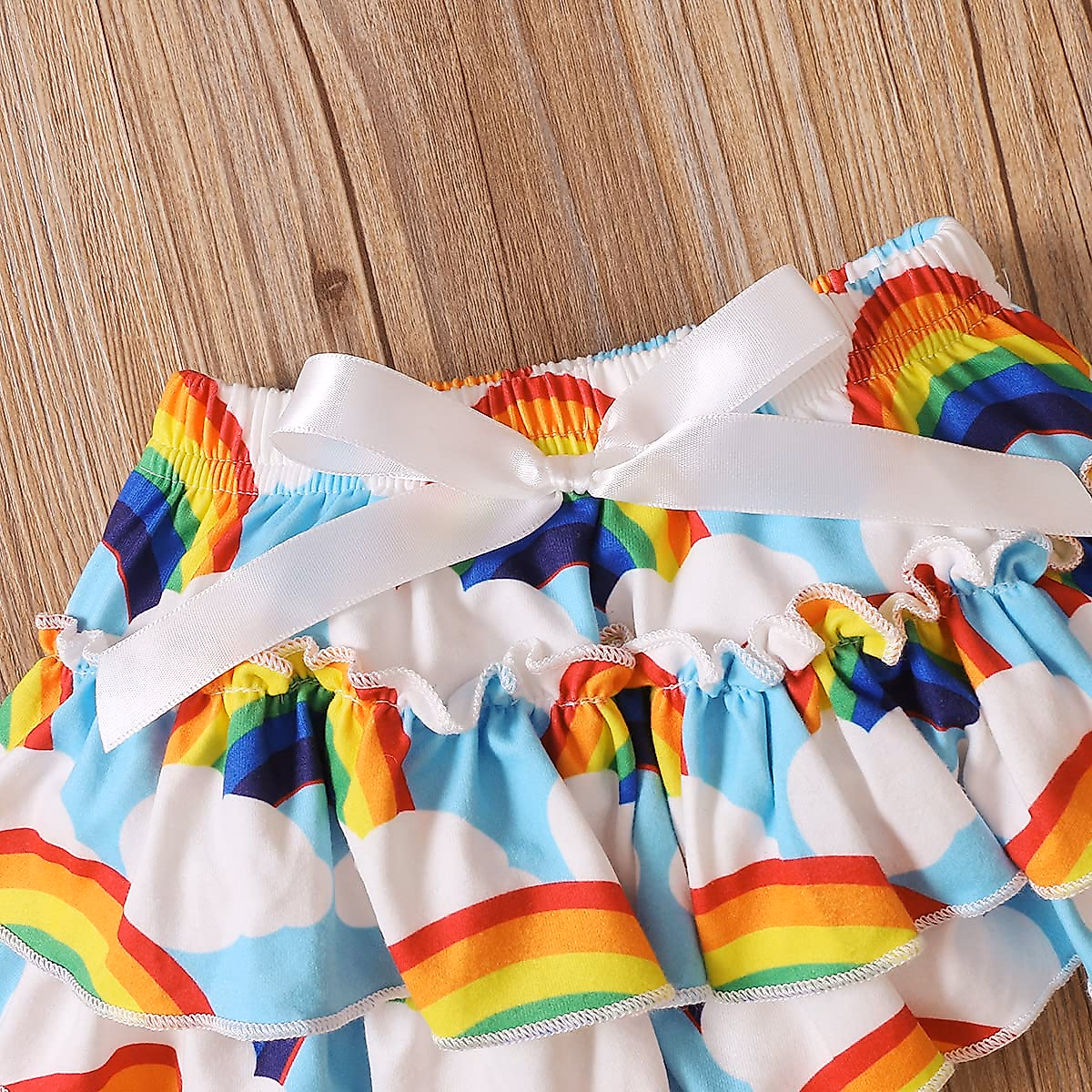 Infant Newborn Baby Girl Outfits Ruffle Letter Print Short Sleeve Romper Rainbow Skirts Set Floral Summer Clothes 3Pcs (White, 0-3M, 0_Month), 0-3 Months
