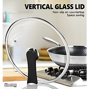 MICHELANGELO Wok Pan with Lid, 12 Inch Stainless Steel Wok Set with Spider Strainer and Steaming Rack, Honeycomb Woks & Stir-fry Pans Flat Bottom Wok Induction Compatible, Dishwasher and Oven Safe