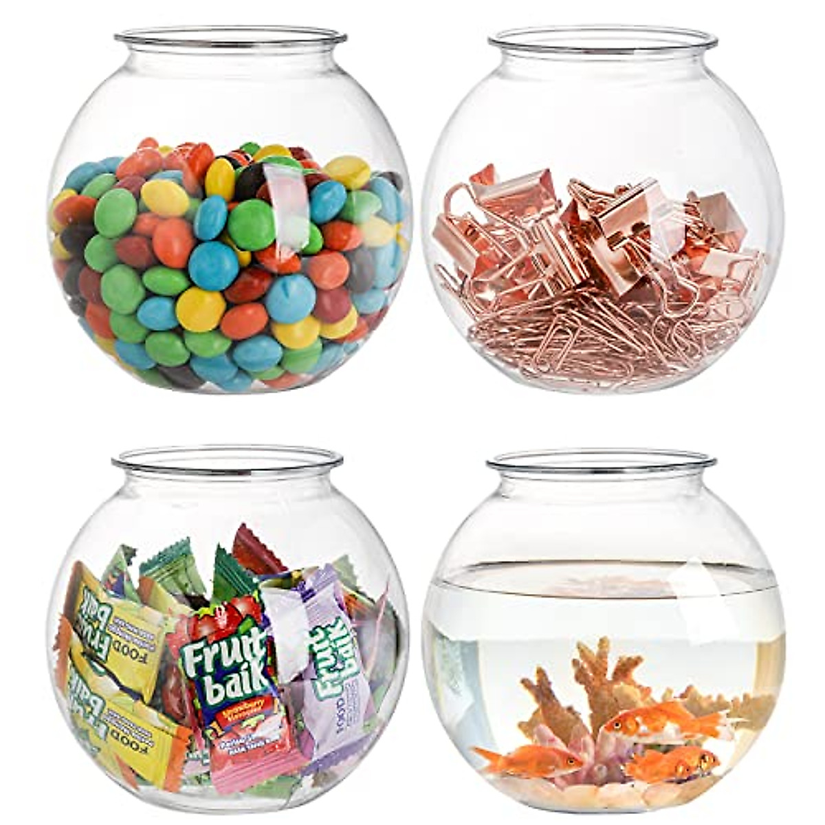 Okllen 12 Pack Plastic Ivy Bowls, 16 Oz Round Fish Bowl Unbreakable Vases Bowls for Home Decor, Carnival Games, Candy, Party Favors, Centerpiece, BPA Free, Clear