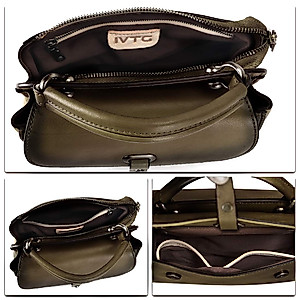 Genuine Leather Crossbody Bag Top-Handle Handbag for Women Vintage Handmade Shoulder Purse (Green)