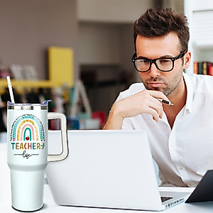 thmasamwr 40oz Teacher Tumbler with Handle, Stainless Steel Teacher Water Bottle Cup, Teacher's Travel Coffee Mug, Thanksgiving,Christmas,Graduation Gifts for Teachers