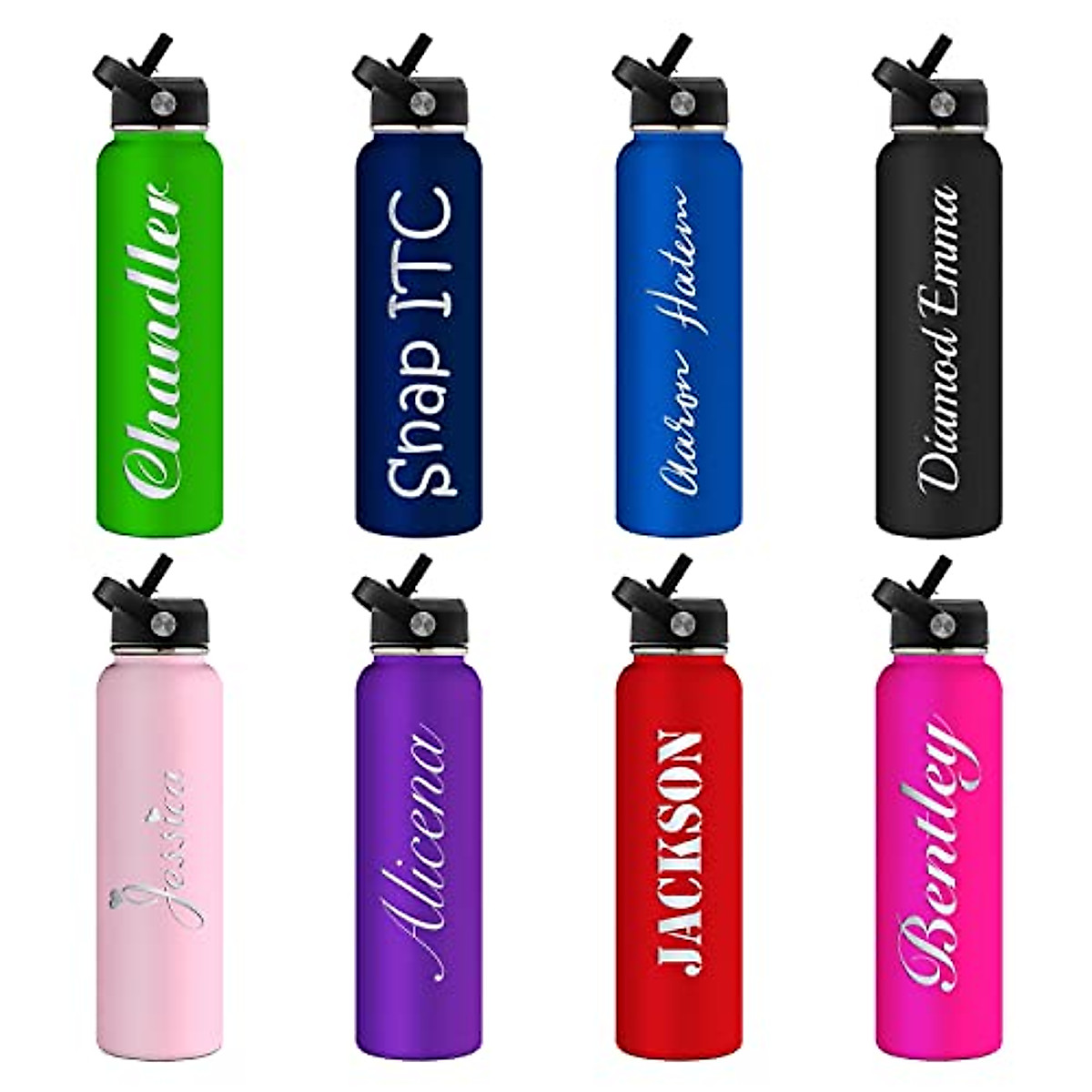 MESHELEY 24 oz Personalized Water Bottles Custom For Kids Girls Boys Women Men School With Name Text Engraved Customized Insulated Stainless Steel Bottle Gifts