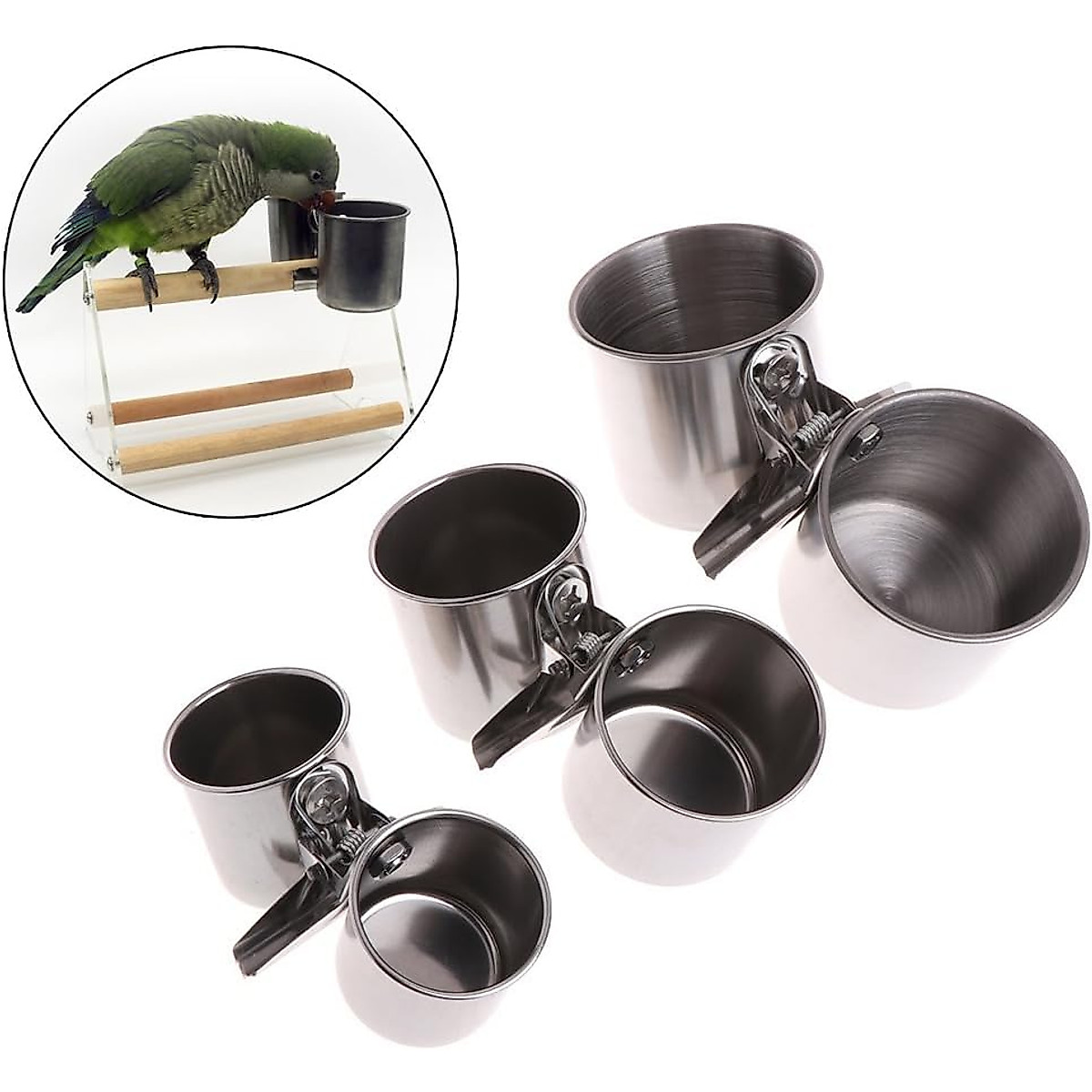 Parrot Feeding Cups Hanging Pet Animal Stainless Steel Birdcage Bowls Bird Bowls for Cage Parakeet Bird Cage Accessories Suitable Small and Medium Bird Pet Supplies