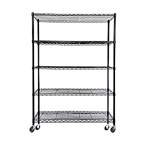 BACKYARD EXPRESSIONS PATIO · HOME · GARDEN 5-Shelf Adjustable, Heavy Duty Storage Shelving Unit, Extra Large Steel Organizer Wire Rack, Matte Black (48" L x 18" W x 75" H)
