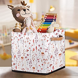 Wildflowers Watercolor Floral Print Storage Basket Bins for Organizing Pantry/Shelves/Office/Girls Room, Spring Flower Storage Cube Box with Handles Collapsible Toys Organizer 13x13