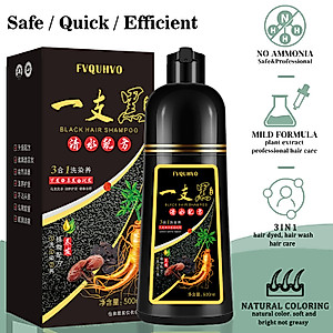 Fvquhvo Black Hair Color Shampoo for Gray Hair, Instant Black Hair Dye Shampoo 3 in 1, Long Lasting Black Hair Shampoo (16.9 Fl Oz, Black, Paraben Free, Ammonia Free, Sulfate Free, Semi permanent)
