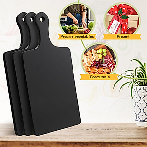 Geetery Black Bamboo Cutting Boards with Handle Bamboo Pizza Paddle Serving Boards Tray Charcuterie Board Chopping Board for Cheese Steak Bread (3 Pcs)