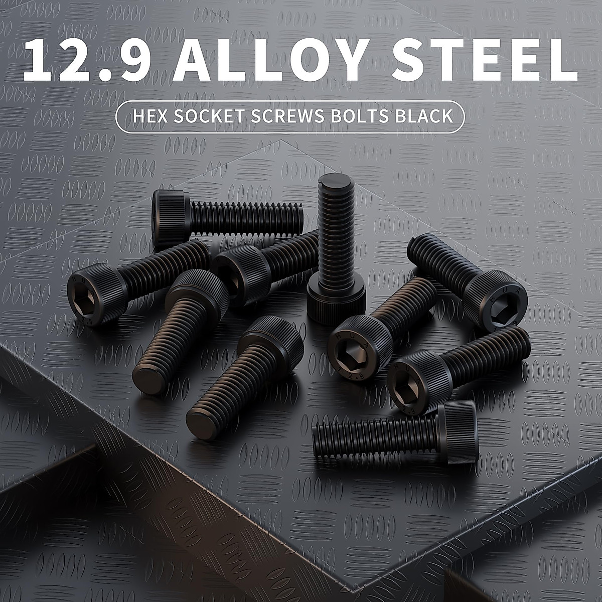 Cicidorai M5 x 8mm 12mm 16mm 20mm 25mm Hex Socket Head Cap Screws Bolts, 12.9 Grade Alloy Steel, Fully Threaded, Black Oxide Finish, Allen Socket Drive, Assortment Kit 50Pcs