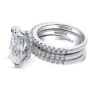 BERRICLE Sterling Silver Hidden Halo Wedding Engagement Rings Cubic Zirconia CZ Solitaire Ring Set for Women, Rhodium Plated Size 7