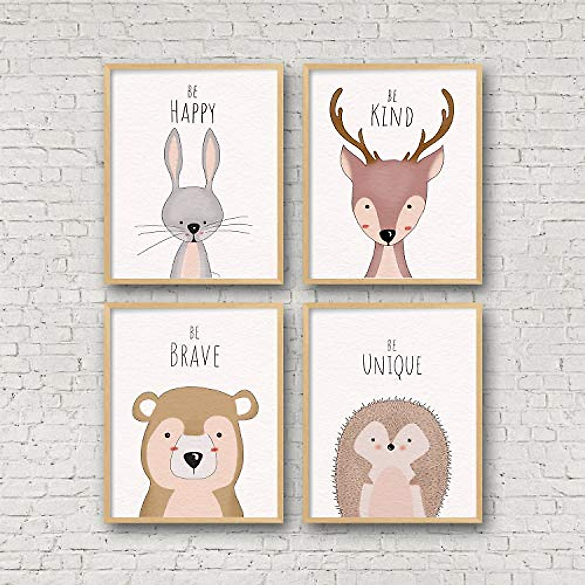 6 set- Woodland Animal Art Print, Safari Rabbit Reindeer Fox Bear with Inspirational Quote Canvas Wall Print For Kids Bedroom Classroom (Unframed, 8"X10")