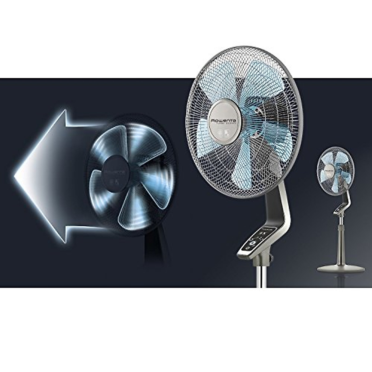 Rowenta VU5551 Fan, Pedestal Turbo Silence 4 Speed, Remote Control, Oscillating 16 Inch Stand (Complete Set), with Premium Microfiber Cleaner Bundle