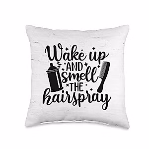 Wake Up Smell The Hairspray Hair Stylist Pillow Wake Up Smell The Hairspray Hair Stylist Hairdresser Barber Throw Pillow, 16x16, Multicolor