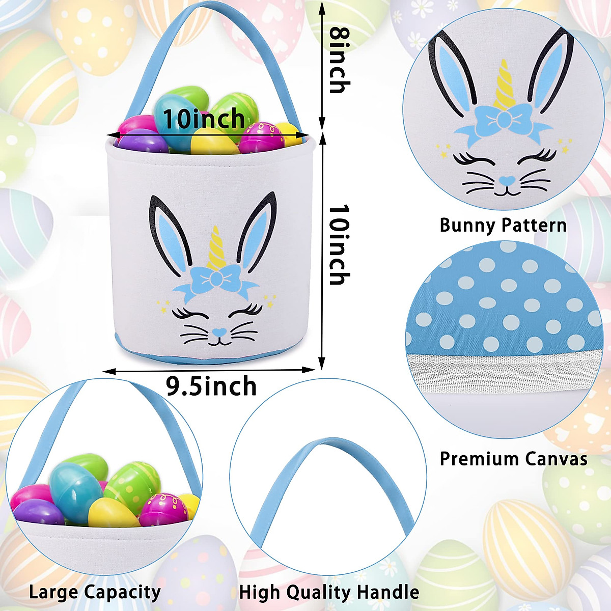2PCS Large Easter Basket Empty for Teens Boys Girls Kids + Easter Banner + Pen, Bunny Personalized Easter Basket for Candy Stuffers Gifts Toys Egg Hunt Tote Bag Bucket, Party Favors Easter Basket Bulk