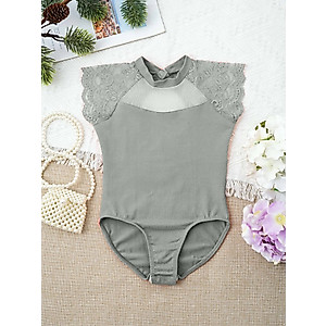 Oyolan Girls Kids Classic Ballet Dance Leotard Sleeveless Lace Floral Gymnastics Bodysuit Unitard Ballerina Costume Grey 15-16 Years