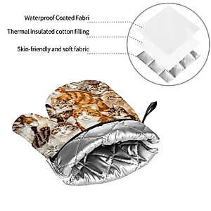 Cute Cat Oven Mitts and Pot Holders Sets, Non-Slip Heat Resistant Gloves Potholders Pot Pads for Kitchen Cooking Baking Grilling BBQ(4-Piece Set)