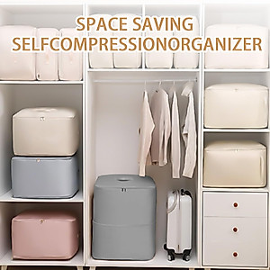 Ultra Space Saving Self Compression Organizer, 2024 New Heavy Duty Moving Organizer Bags, Clothes Compression Bag with Zipper for Comforters,Blankets,Bedding,Clothes(Grey, X-Large)
