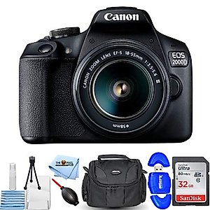 Canon EOS 2000D / Rebel T7 with EF-S 18-55mm III Lens Starter Bundle with 32GB SD, Memory Card Reader, Gadget Bag, Blower, Microfiber Cloth and Cleaning Kit [International Version]