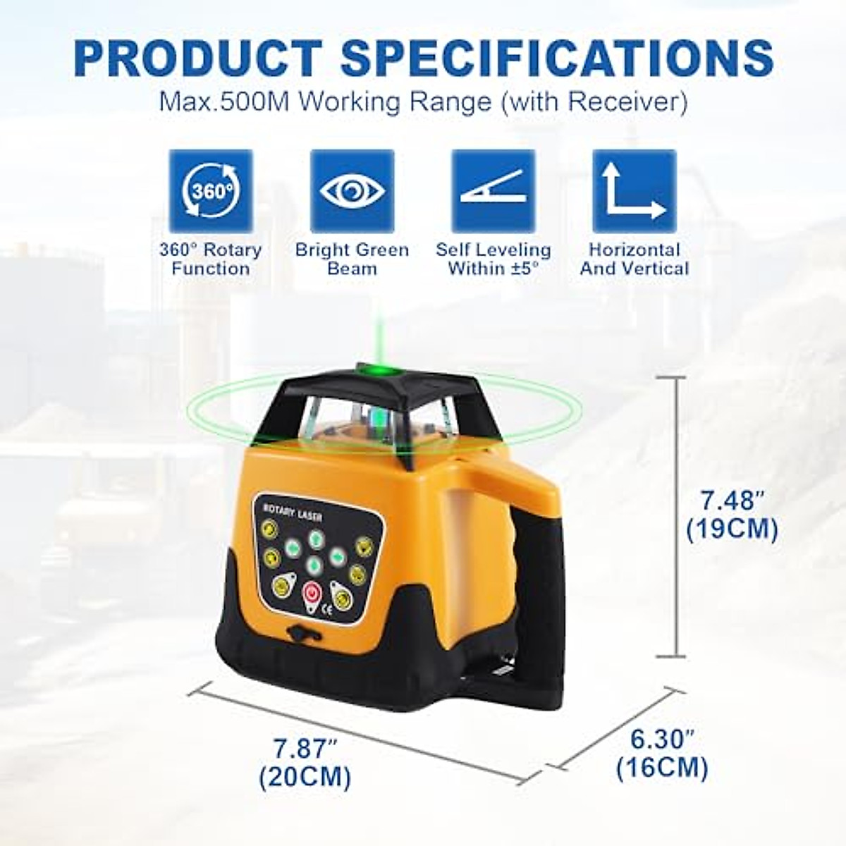 Iglobalbuy Rotary Laser Level Green Laser Self Leveling Kit, 500M Green Beam 360° Automatic Horizontal/Vertical Self-leveling Rotary Rotating Laser Level with Remote Control + Receiver