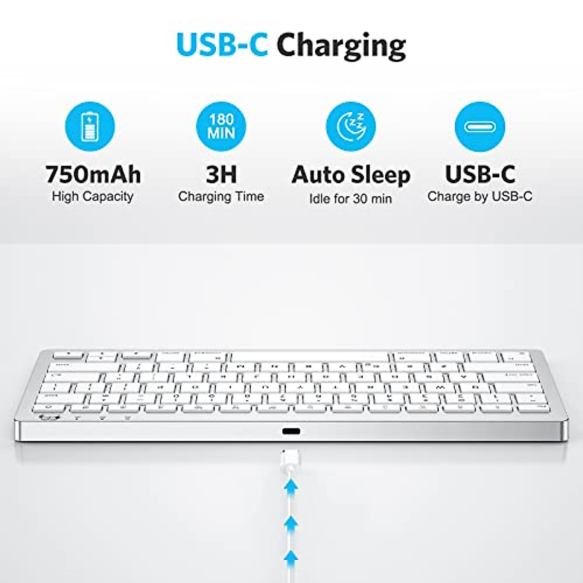 Emetok Bluetooth Keyboard for Mac [7-Colors Backlit, Aluminum Base], Ultra Slim Rechargeable Bluetooth 5.1 Keyboard [Upgraded Scissor Keys] for MacBook Air/Pro, iMac, iMac Pro, Mac Mini/Pro, Silver