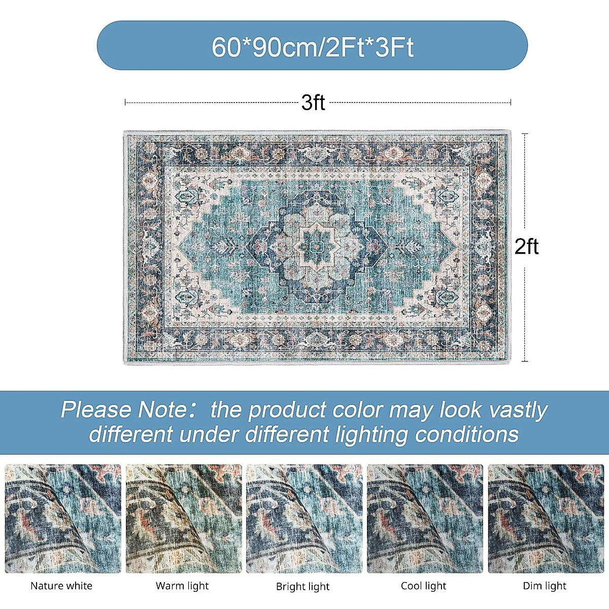 KONYXALU Washable Rugs 2x3 - Oriental Entryway Rugs Non Slip Small Area Rug Aesthetic Distressed Door Mat Boho Bathroom Low-Pile Floor Carpet for Indoor Front Entrance Kitchen Bedroom