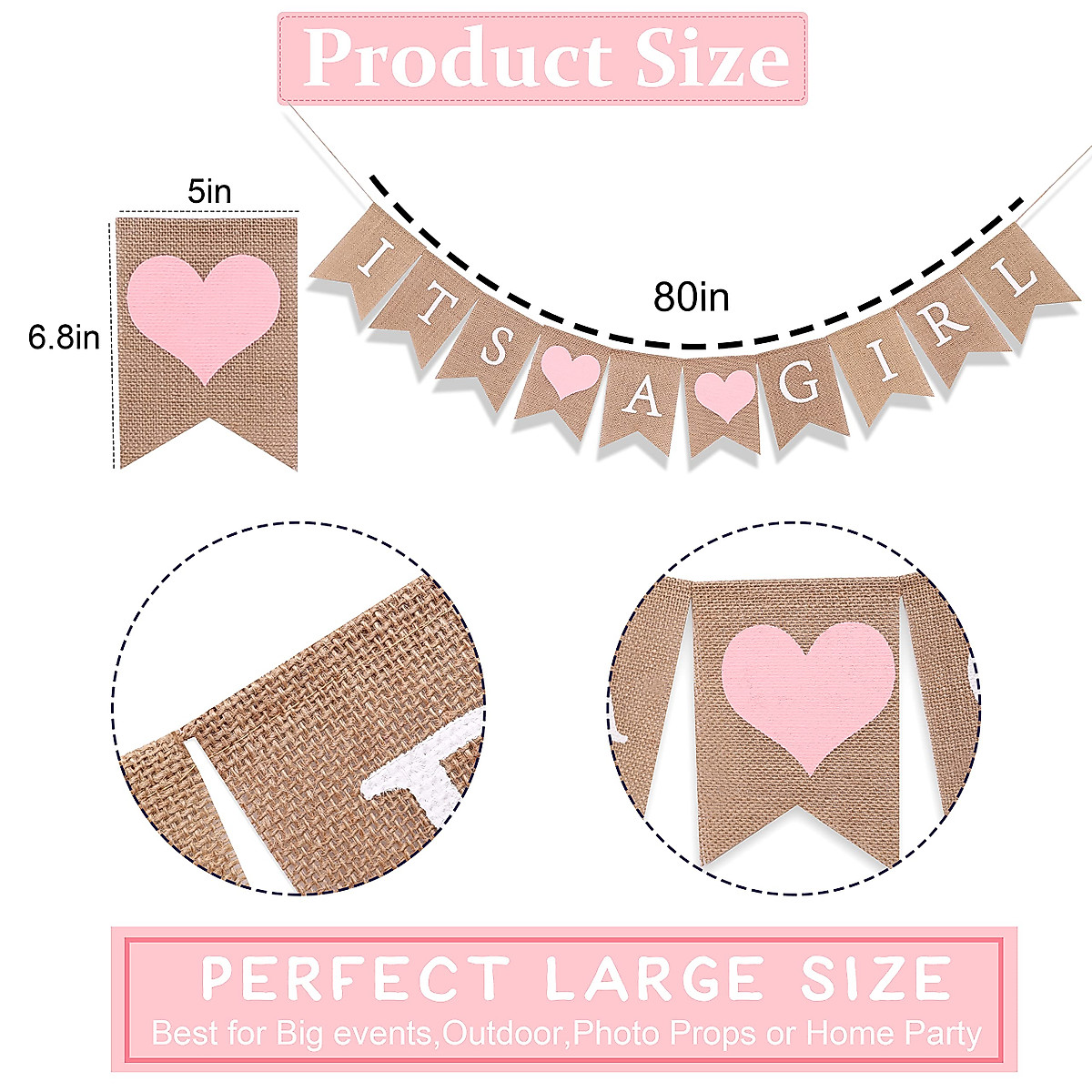 Burlap Banner for Baby Girl Shower - Baby Girl Shower Decorations,Its A Girl Burlap Banner,Best Girls Birthday Party Supplies (Its A Girl Burlap Banner)