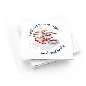 30 Pk, "Books & Coffee" Beverage 3-Ply Paper Party Napkins for Book Clubs and Events, Lunches, Garden Parties, Tea Time